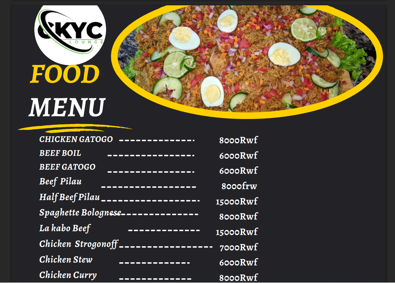 CKYC Lounge Menu | Traditional Rwandan Cuisine in Kigali
